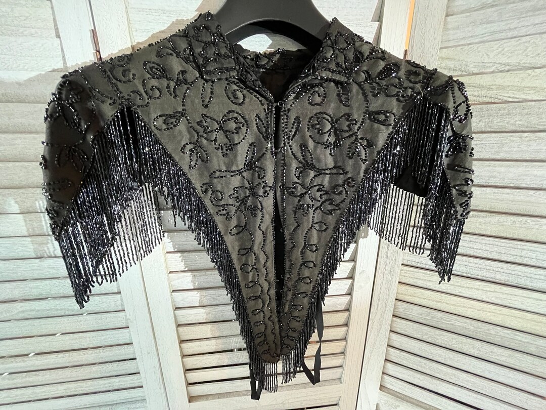 Antique Victorian Glass Beaded Mourning Capelet Shawl - Etsy
