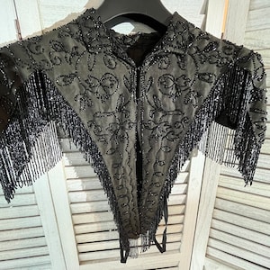 Antique Victorian Glass Beaded Mourning Capelet Shawl - Etsy