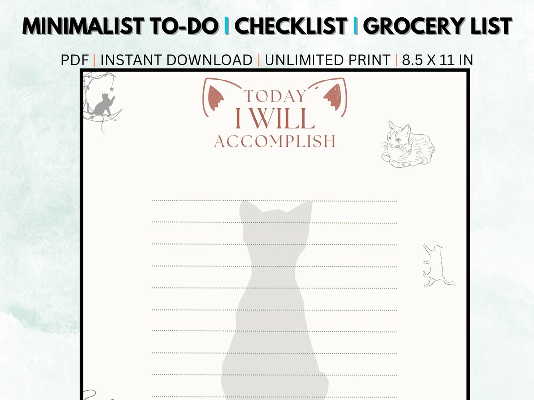 Cats to Do List - Minimalist Daily Planner / Grocery List / Checklist ...