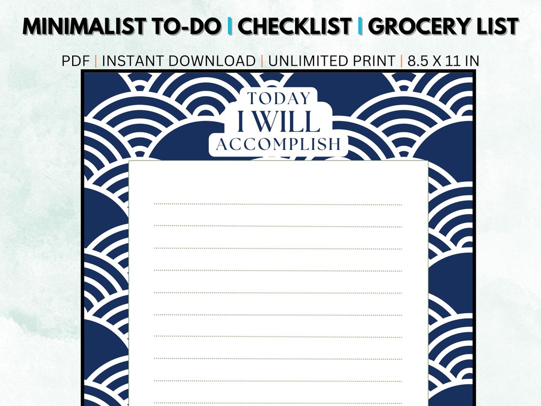 Blue Wave to Do List - Minimalist Daily Planner / Grocery List ...