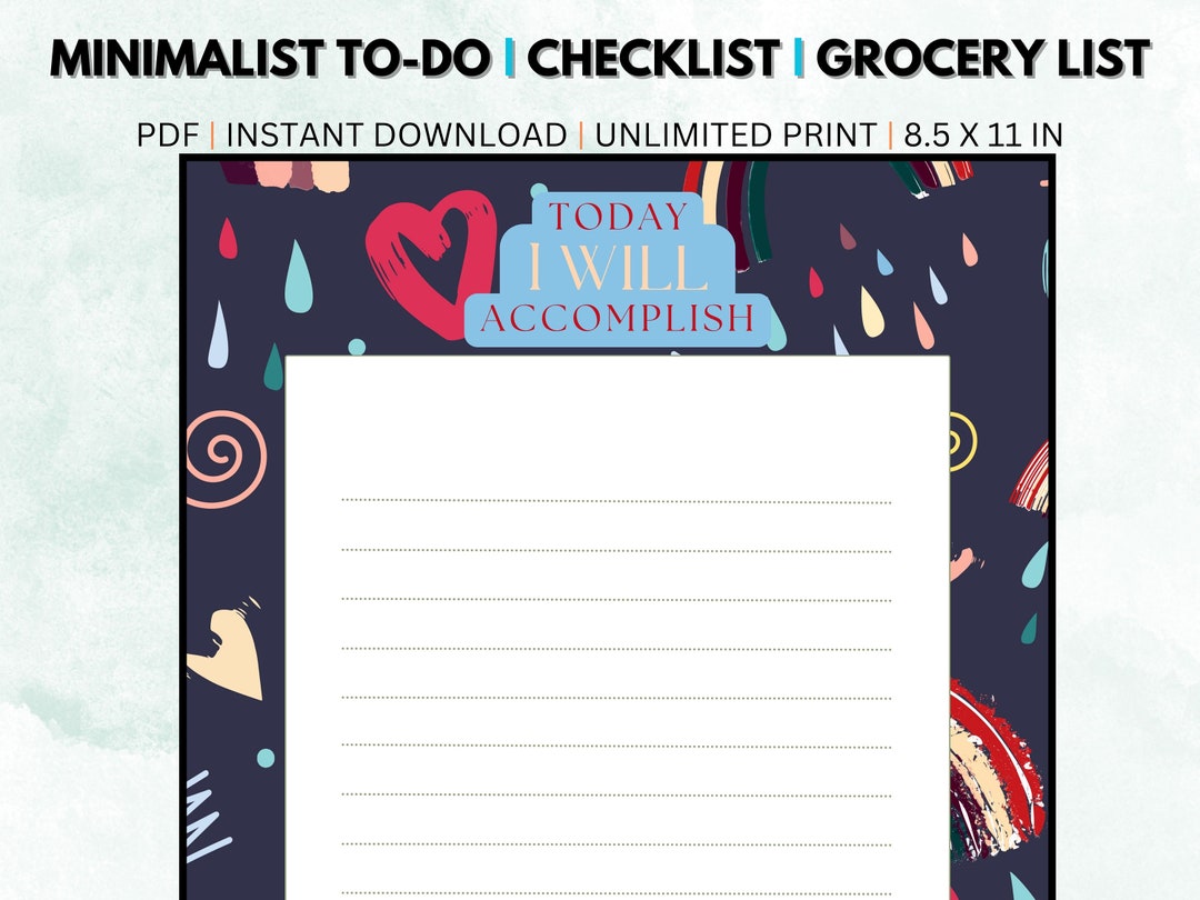 Heart Rainbow Blue to Do List - Minimalist Daily Planner / Grocery List ...