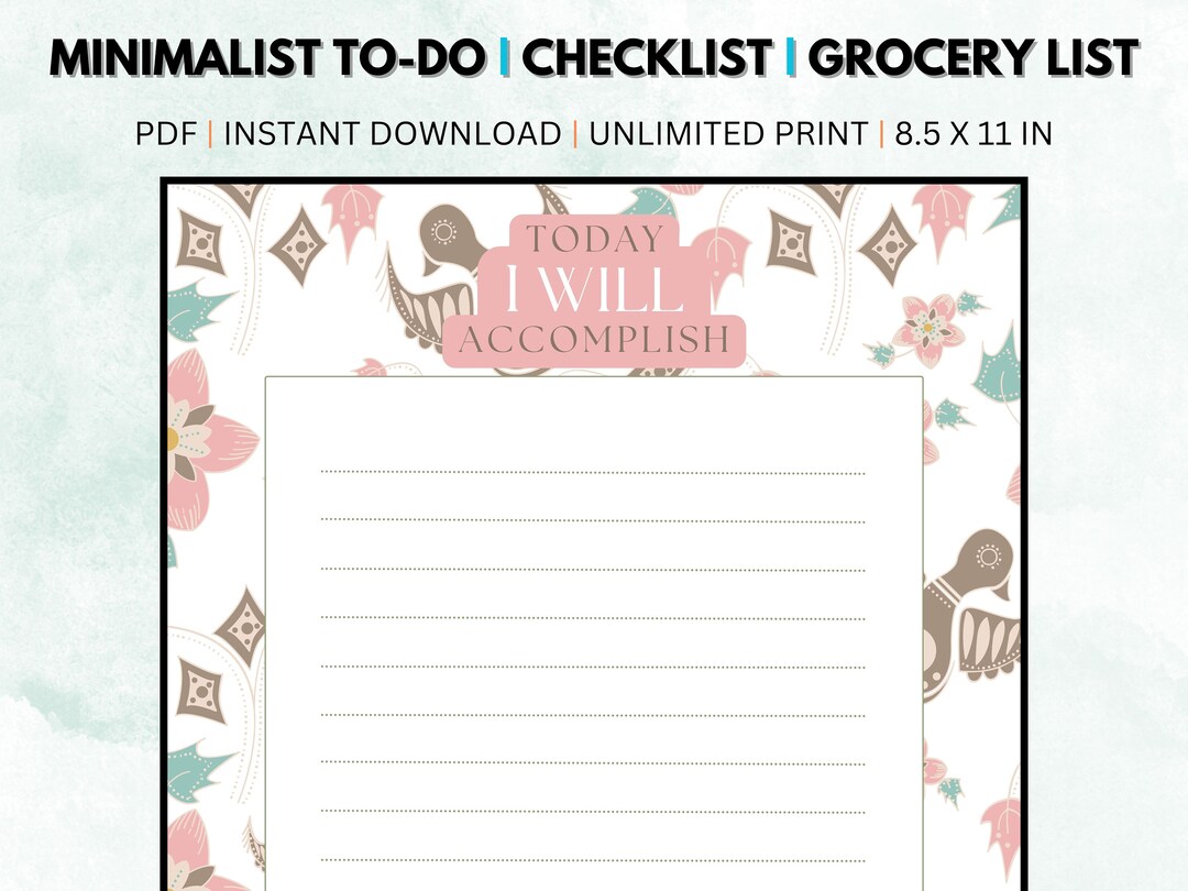 Bird to Do List - Minimalist Daily Planner / Grocery List / Checklist ...
