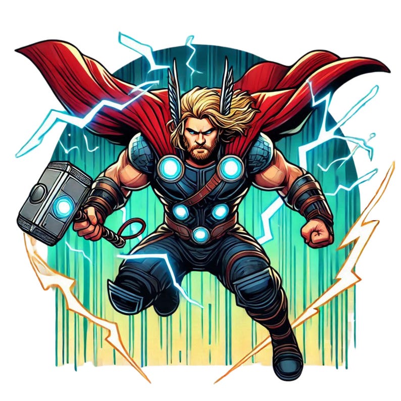 Thor Lightning Warrior PNG Superhero Digital Illustration - Etsy