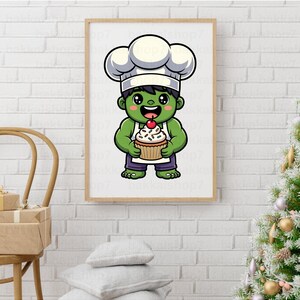 Cute Green Superhero Chef Clipart, Kids Baker Hero PNG, Cartoon Chef ...