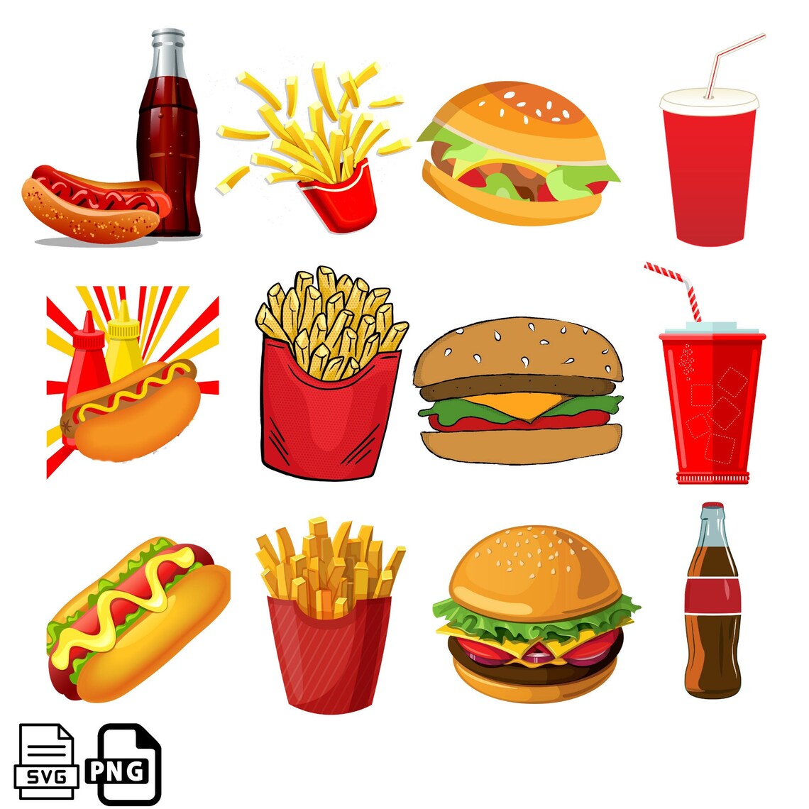 Fast Food , Hamburger, Chips,coke Clip Art, Instant Download, 6 Pack ...