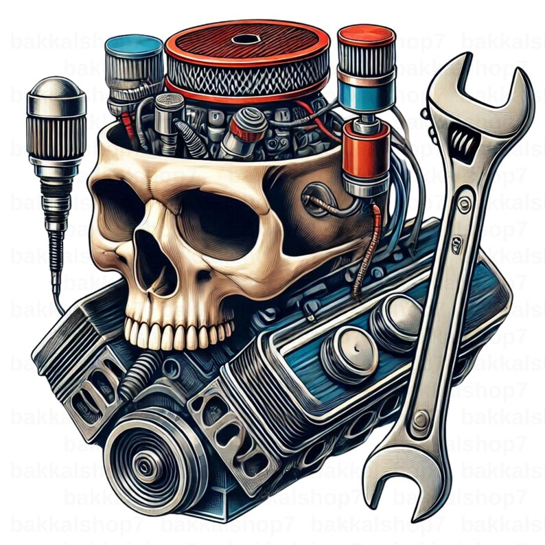 Skull Png, Skull Mechanic, Skull Engine Pistons, Biker Engine, DIGITAL ...