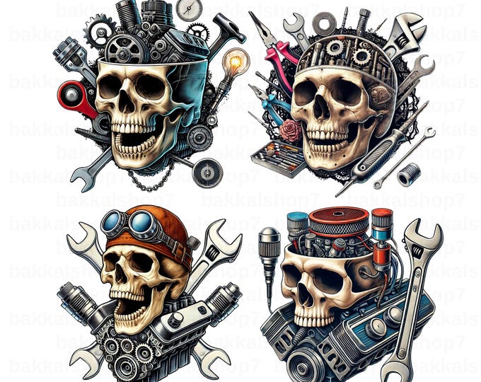 Skull Png, Skull Mechanic, Skull Engine Pistons, Biker Engine, DIGITAL ...