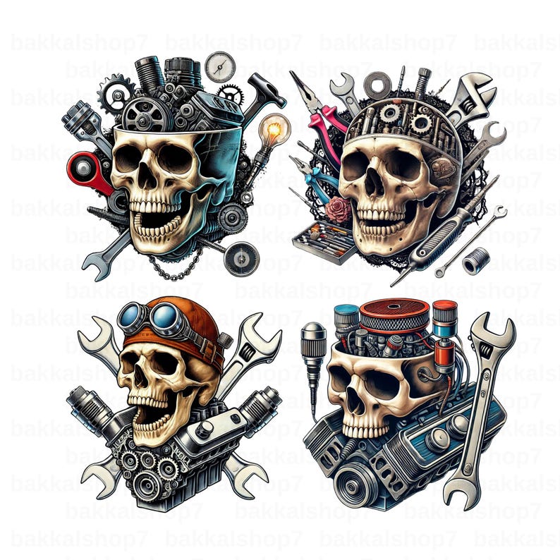 Skull Png, Skull Mechanic, Skull Engine Pistons, Biker Engine, DIGITAL ...