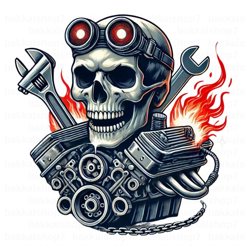 Skull Png, Skull Mechanic, Skull Engine Pistons, Biker Engine, DIGITAL ...
