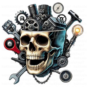 Skull Png, Skull Mechanic, Skull Engine Pistons, Biker Engine, DIGITAL ...