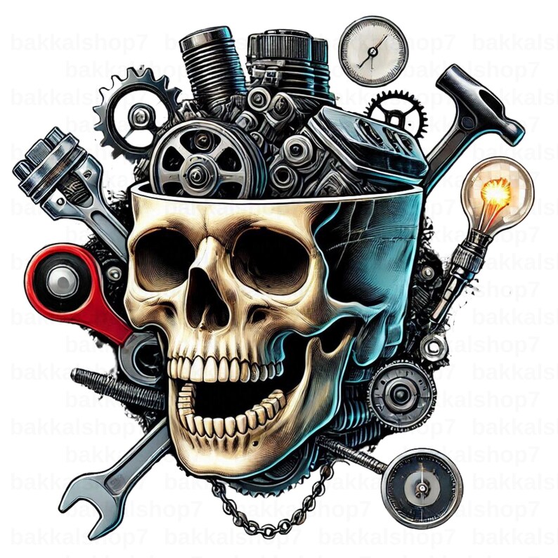 Skull Png, Skull Mechanic, Skull Engine Pistons, Biker Engine, DIGITAL ...