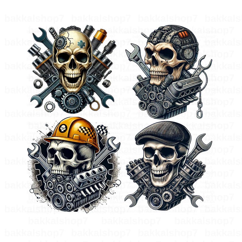 Skull Png, Skull Mechanic, Skull Engine Pistons, Biker Engine, DIGITAL ...