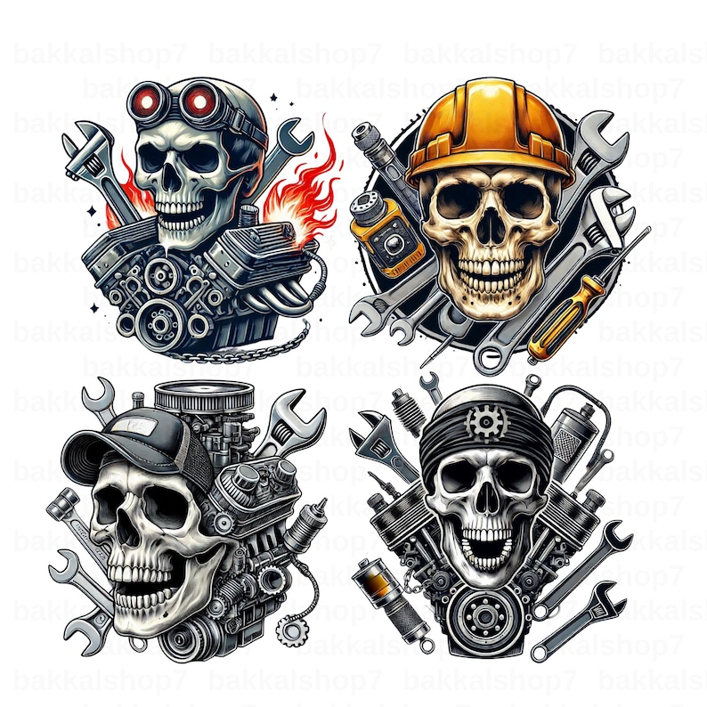 Skull Png, Skull Mechanic, Skull Engine Pistons, Biker Engine, DIGITAL ...