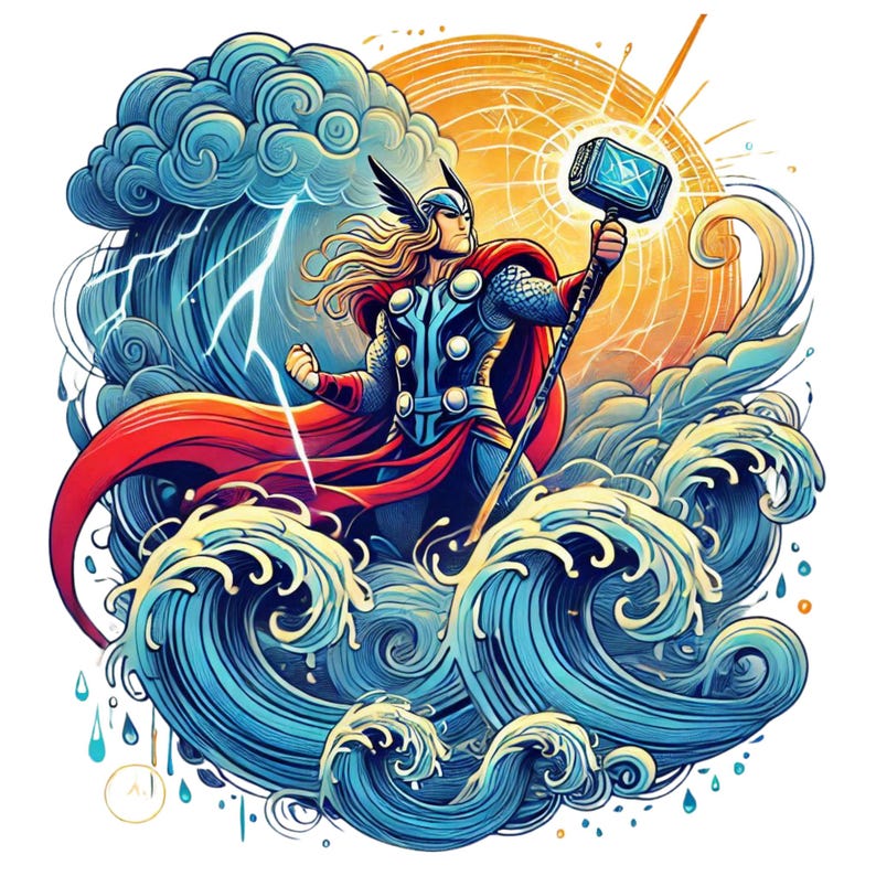 Thor Lightning Warrior Art PNG, Epic Norse God Illustration, Thunder ...