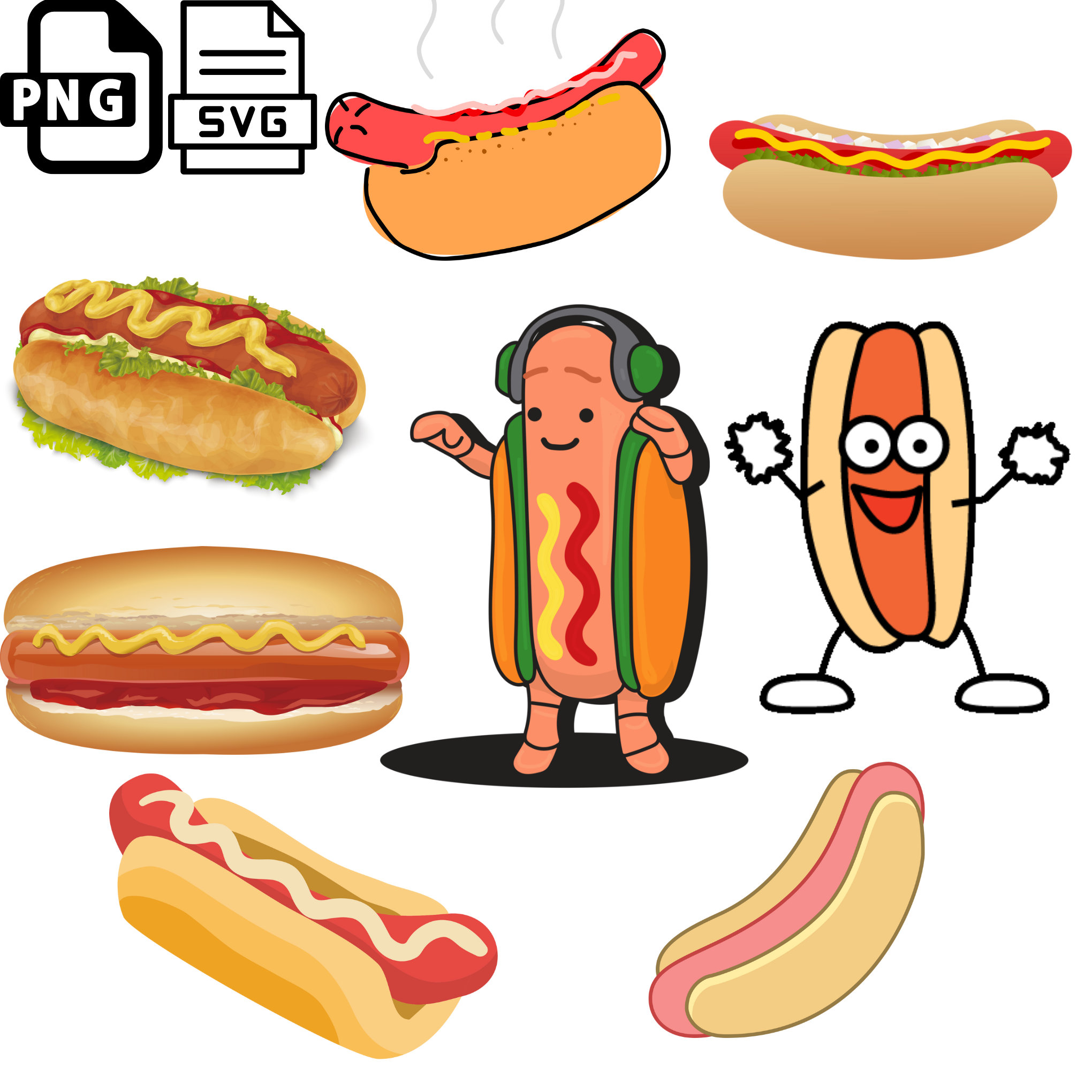 Hotdog Svg-png , Cute Hotdog Clipart, Fastfood Clipart - Etsy