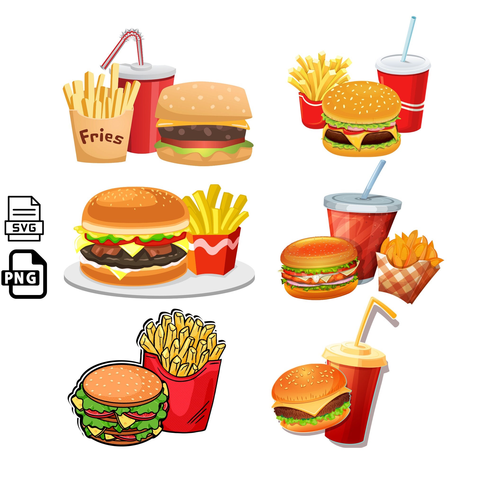 Fast Food , Hamburger, Chips,coke Clip Art, Instant Download, 6 Pack ...