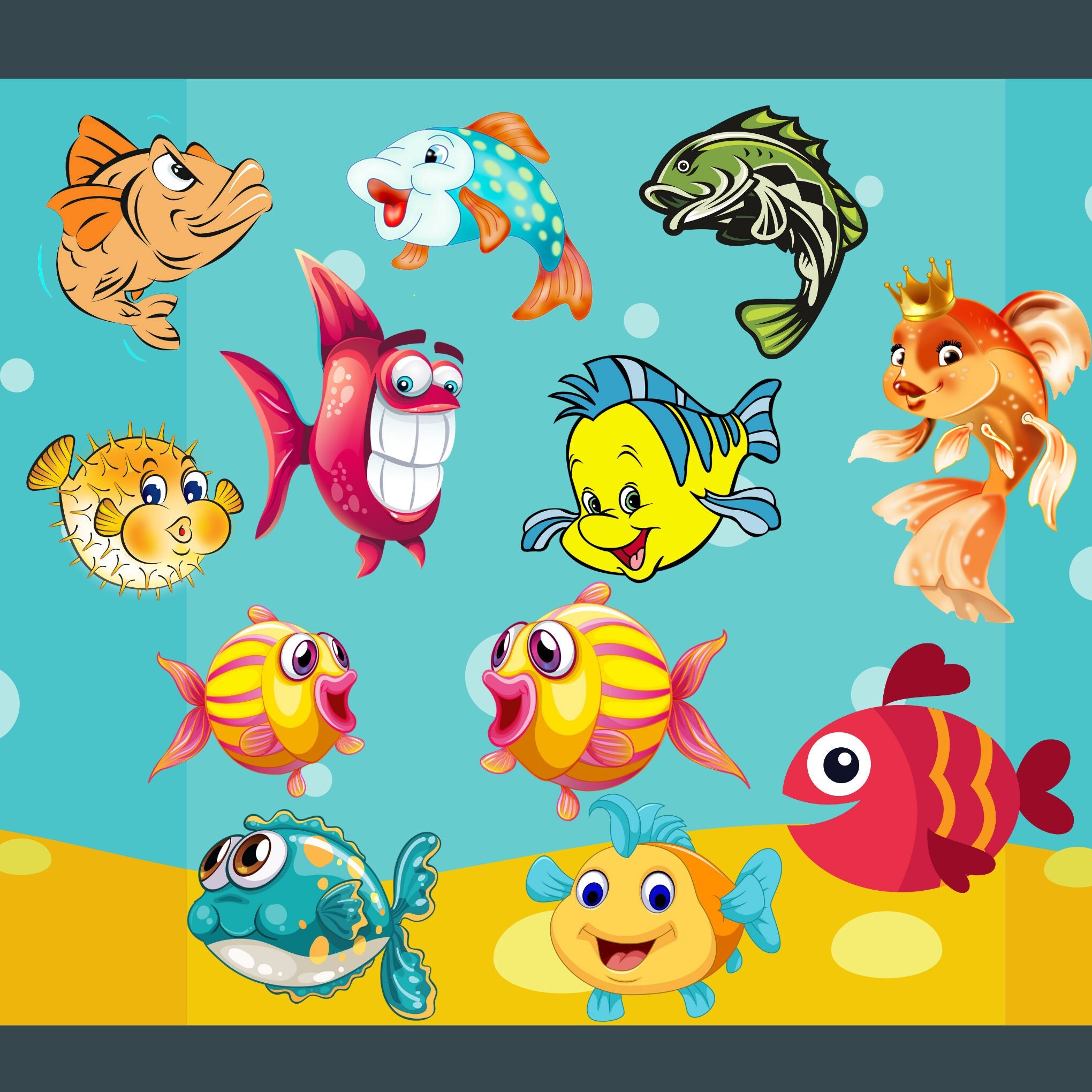 Fish Png Bundle, Fish Clip Art Set, Cute Fish Design, Instant Download ...