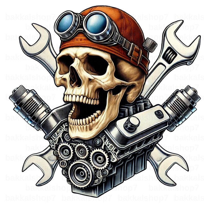 Skull Png, Skull Mechanic, Skull Engine Pistons, Biker Engine, DIGITAL ...