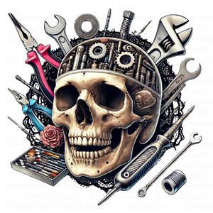 Skull Png, Skull Mechanic, Skull Engine Pistons, Biker Engine, DIGITAL ...