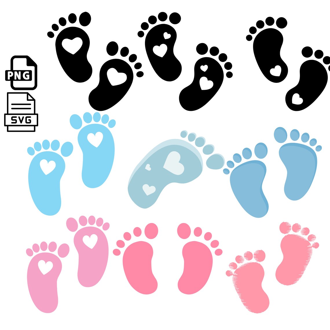 Baby Foot, Baby Boy ,baby Girl Instant Download, 9 Pack Png-svg - Etsy