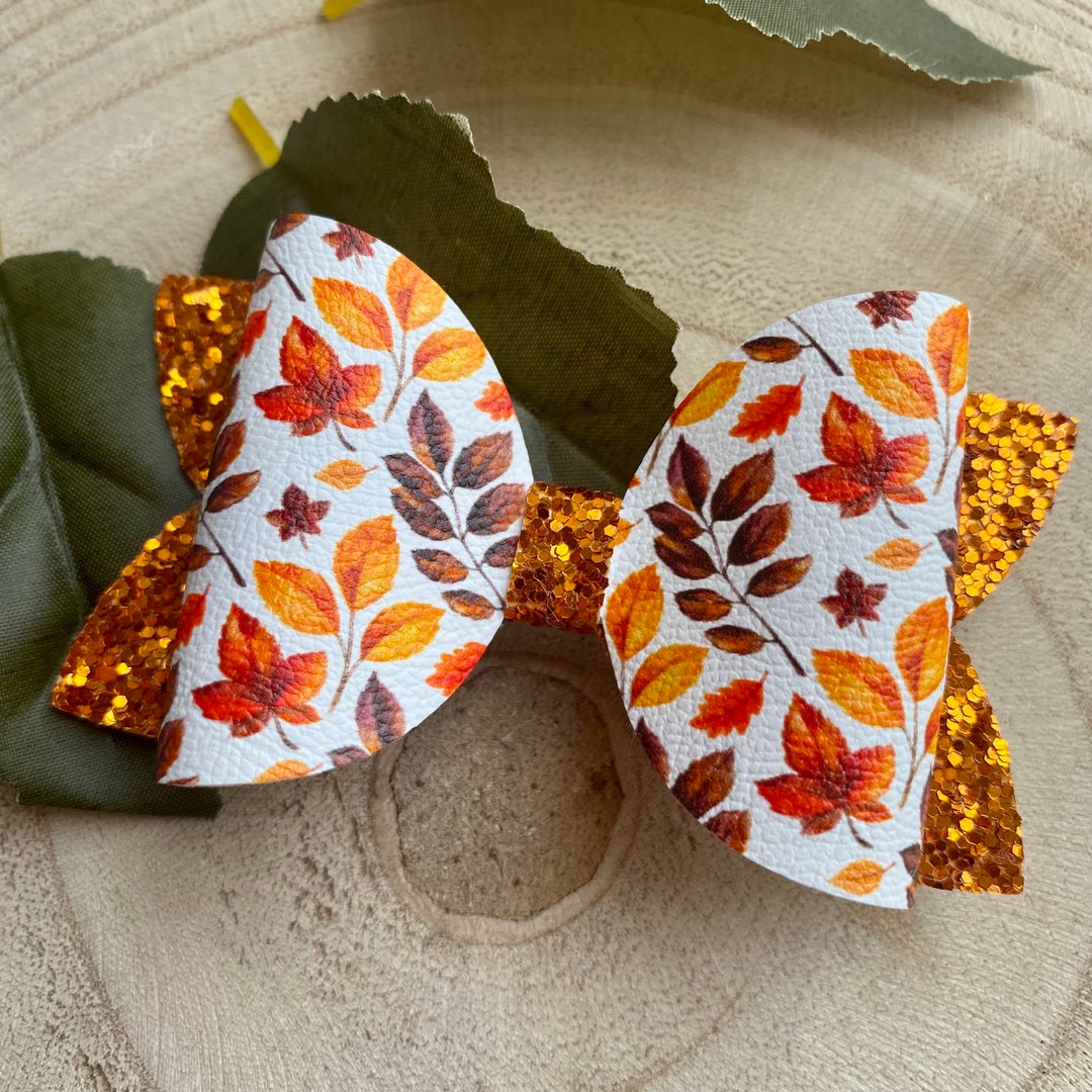 Hair Bow Autumn Fall Leaves Themed Hair Bow Clip 1 Kids Hair Bow Clip ...