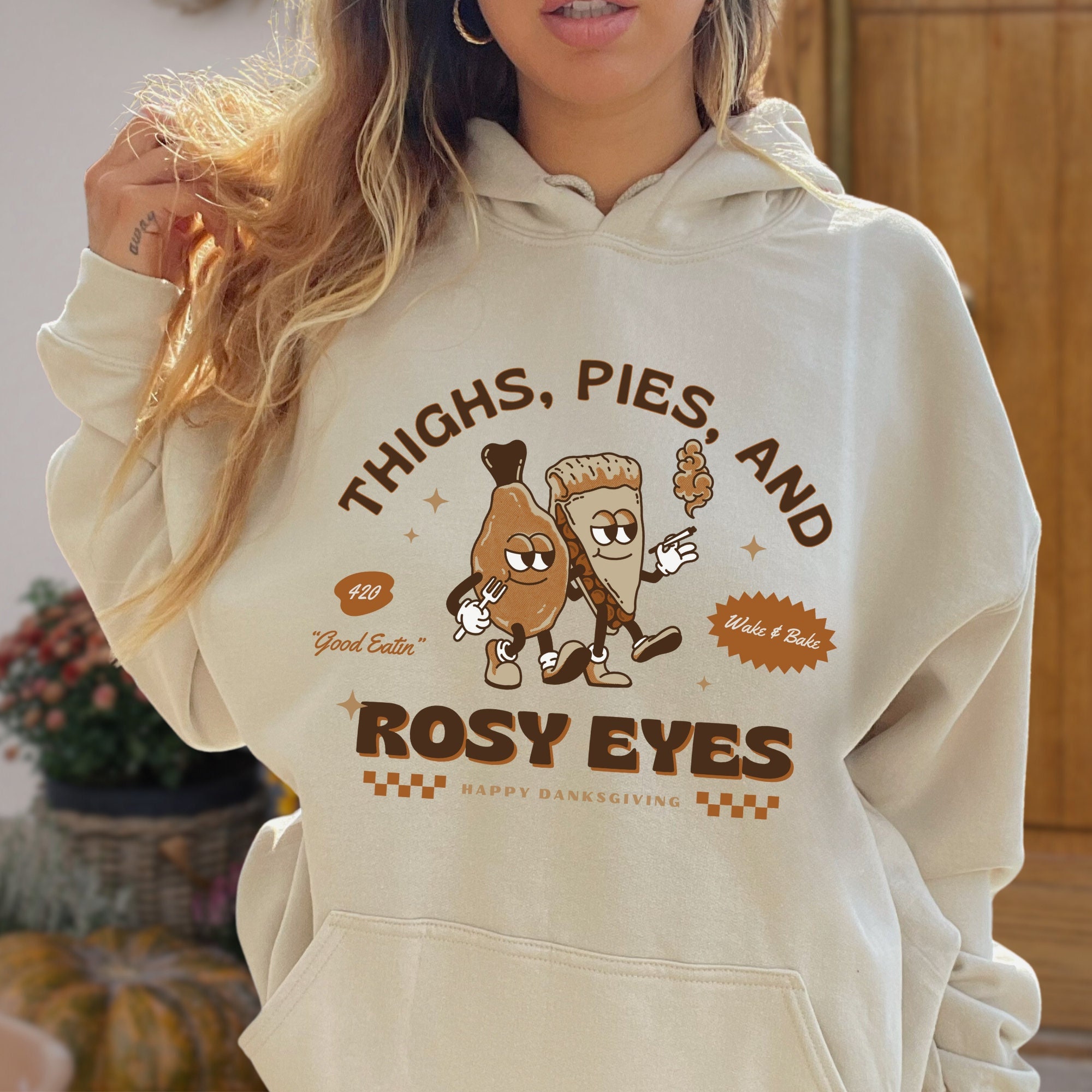 Retro Stoner Thanksgiving Hoodie Funny Pot Head Cartoon Stoner Girl ...