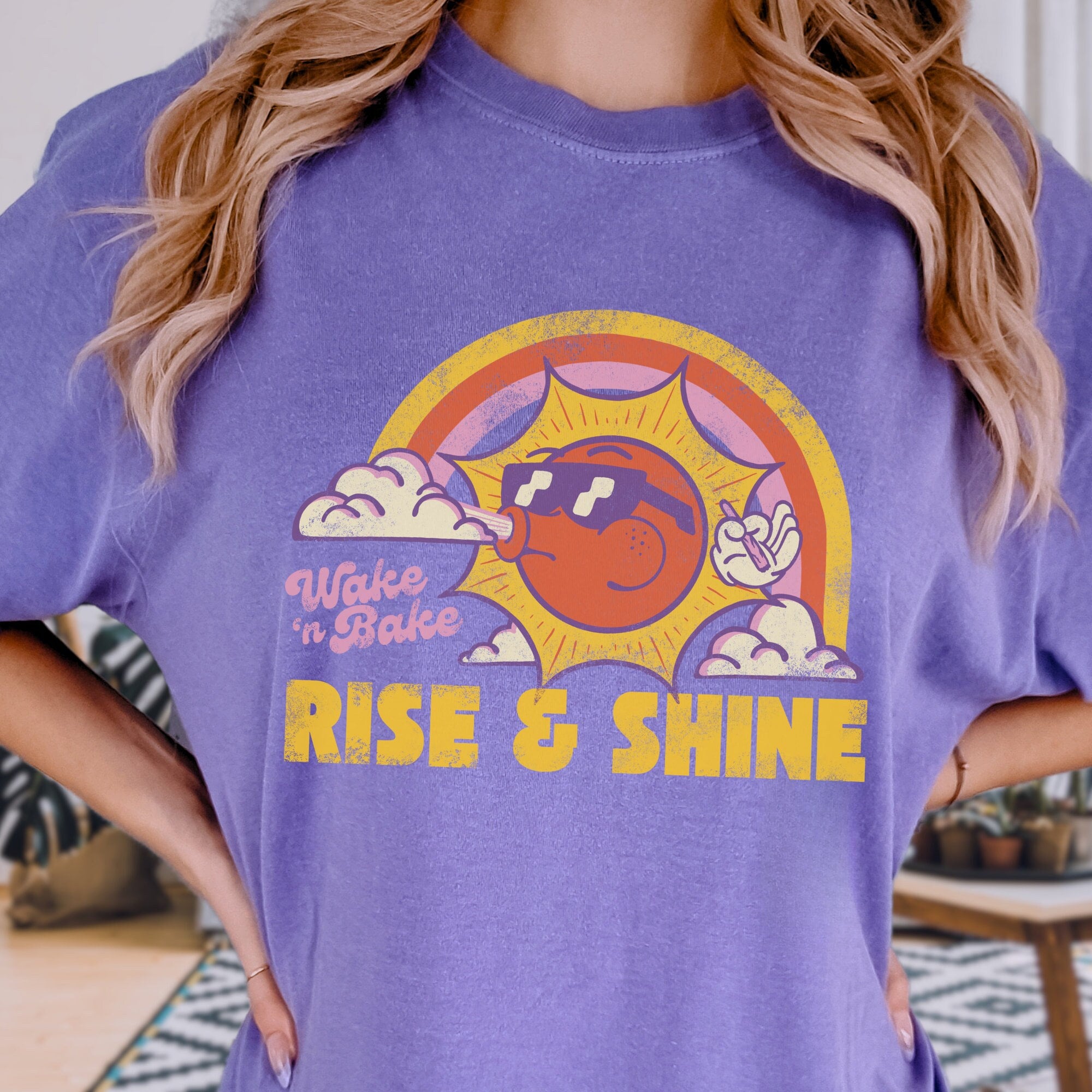 Wake and Bake Stoner Tshirt Cute Weed Clothing Stoner Girl Sun Rainbow ...