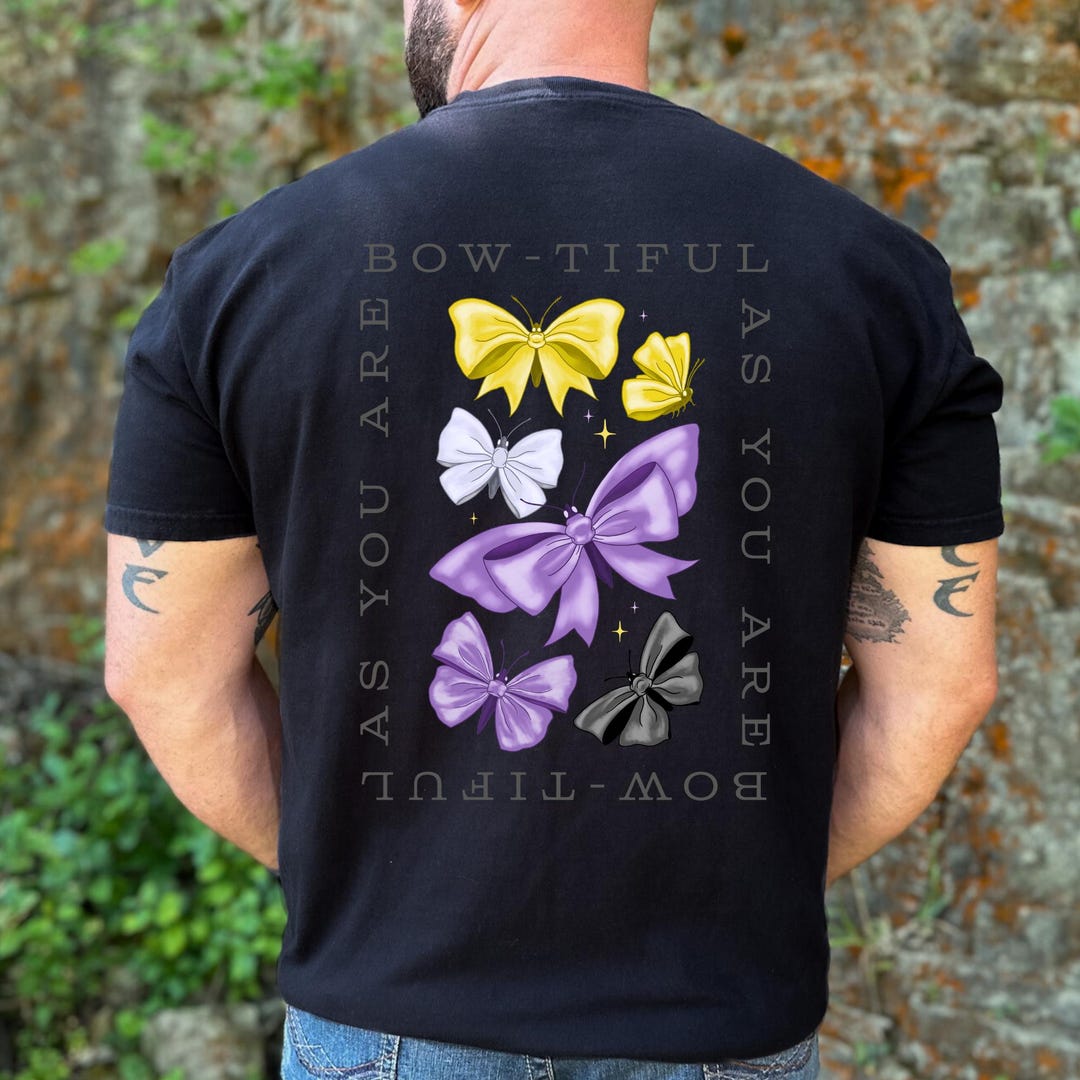 Nonbinary Pride Flag Tee Butterfly Bows Enby Pride T-shirt Subtle Gay Clothes Queer Friend Gift ...