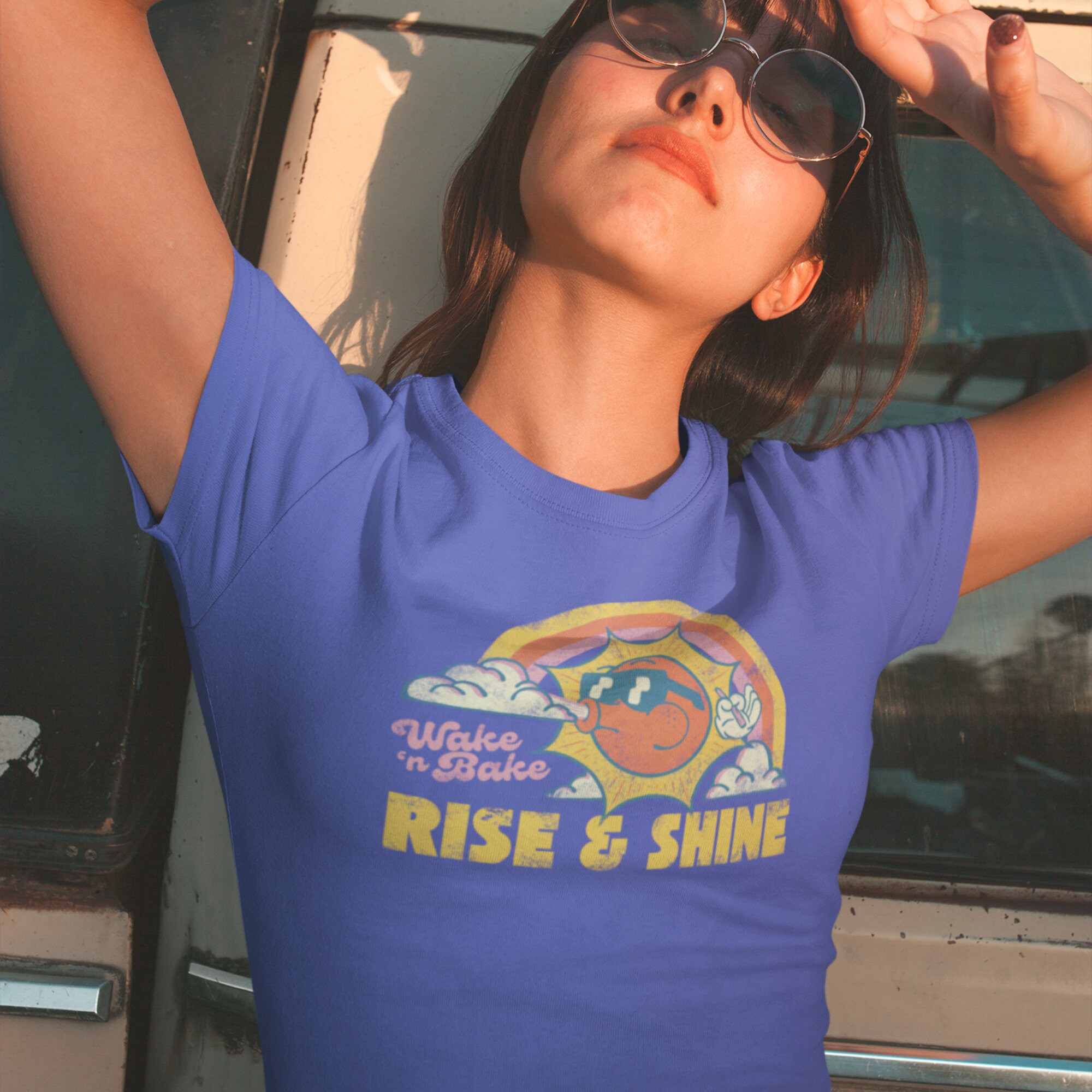 Wake and Bake Stoner Tshirt Cute Weed Clothing Stoner Girl Sun Rainbow ...