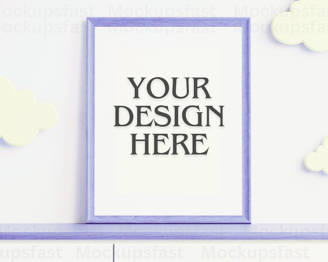 Mock up Frame, Blue Modern Wood Frame Mock Up, Vertical Frame Mockup ...