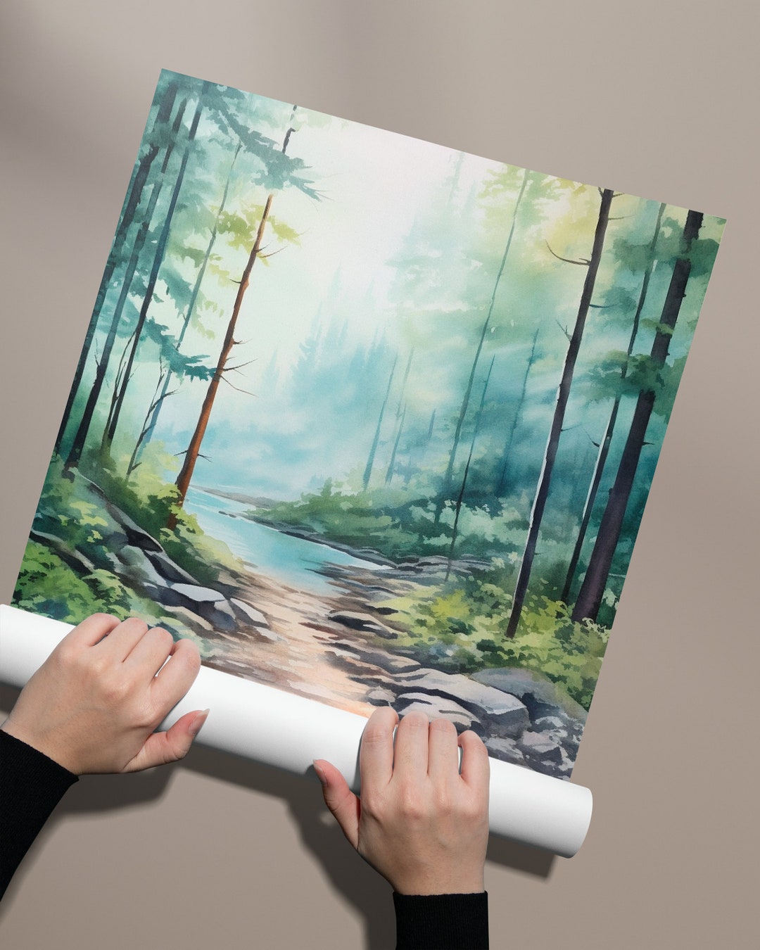 Watercolor Forest Printable Wall Art. Digital Art Poster. Green Grass ...