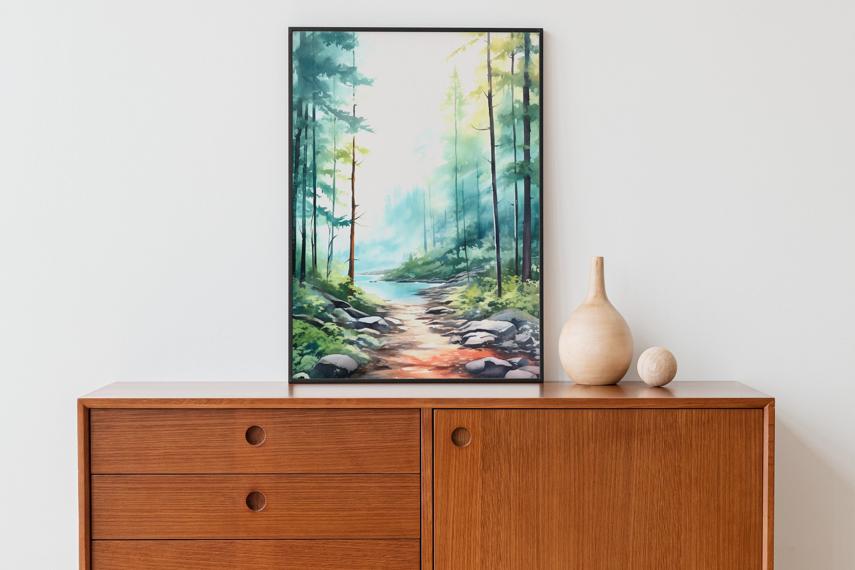 Watercolor Forest Printable Wall Art. Digital Art Poster. Green Grass ...