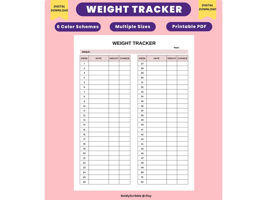 Printable Weight Tracker Weight Loss Tracker Weight Loss - Etsy