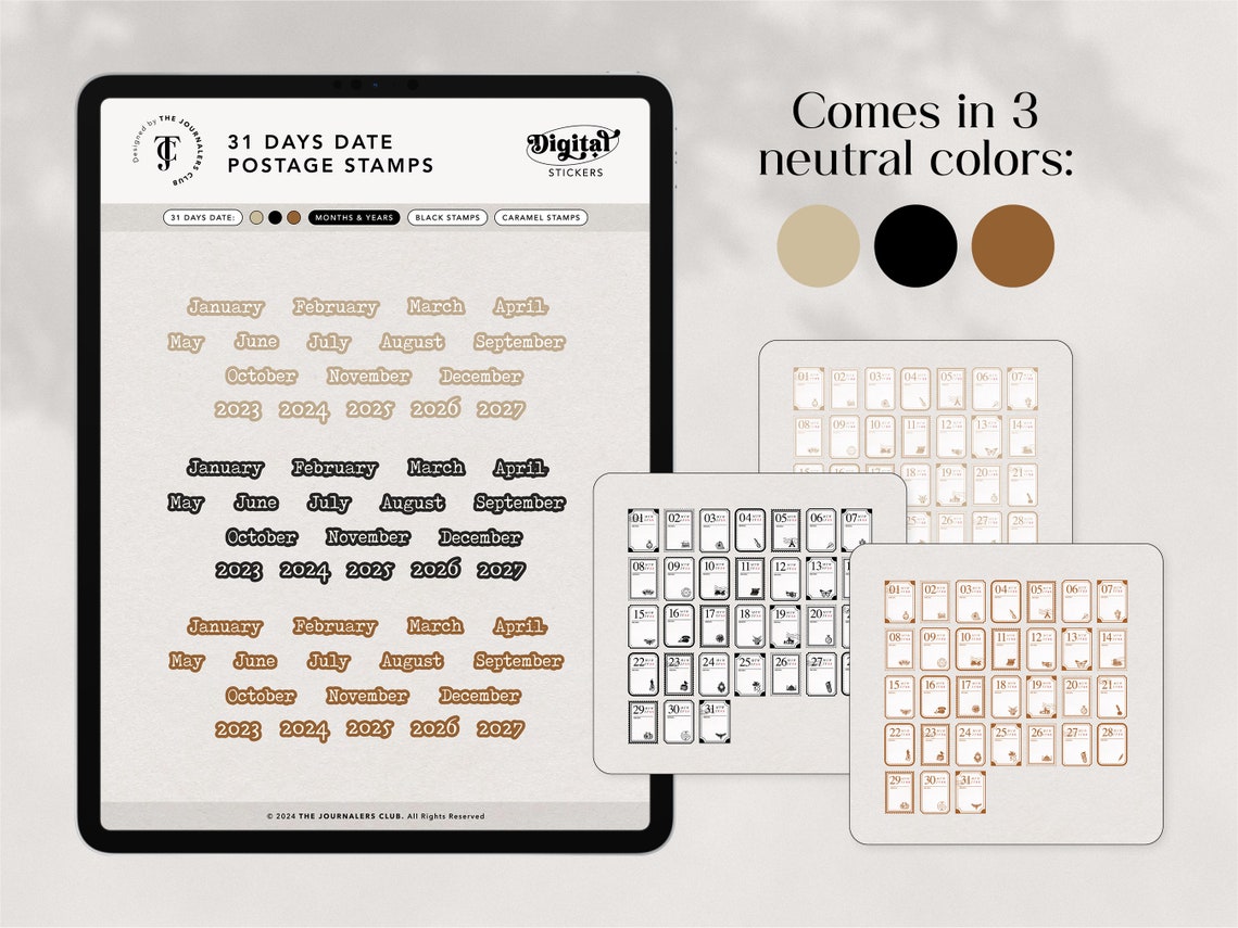 31-day Date Postage Stamps Digital Stickers for Digital Planners and ...