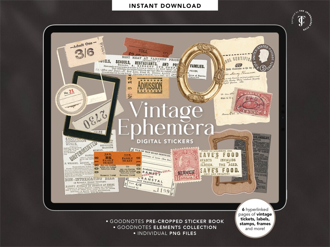 Vintage Ephemera Sticker Set for Digital Junk Journal Postage Stamps ...