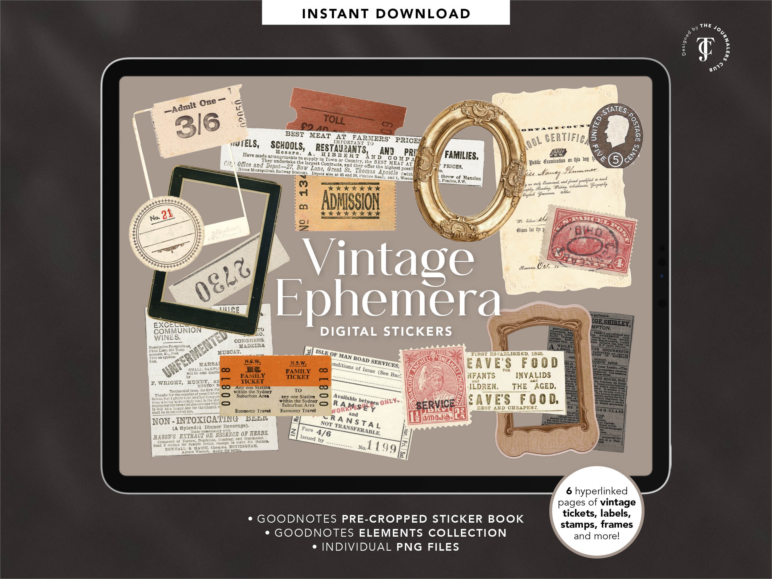 Vintage Ephemera Sticker Set for Digital Junk Journal Postage Stamps ...