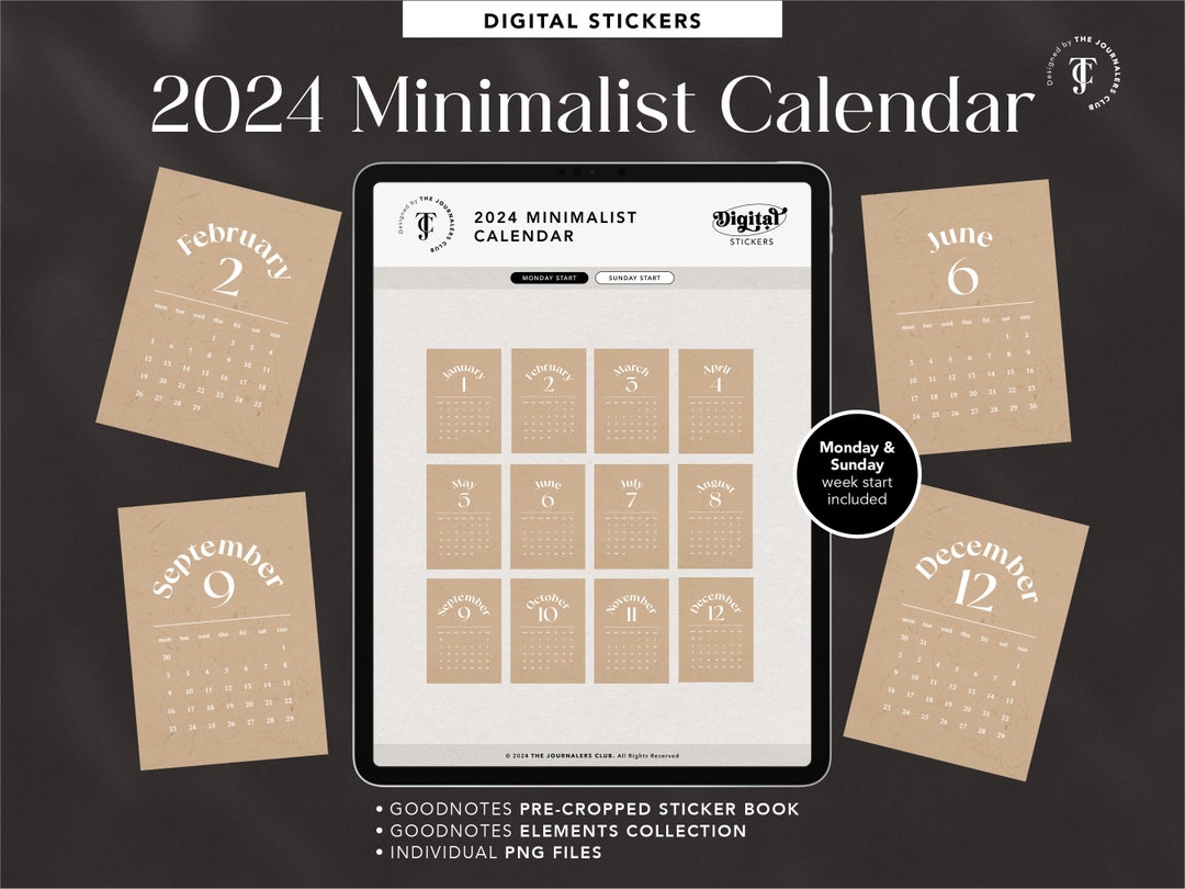 2024 Digital Calendar Sticker in Beige - Realistic Paper Textured ...