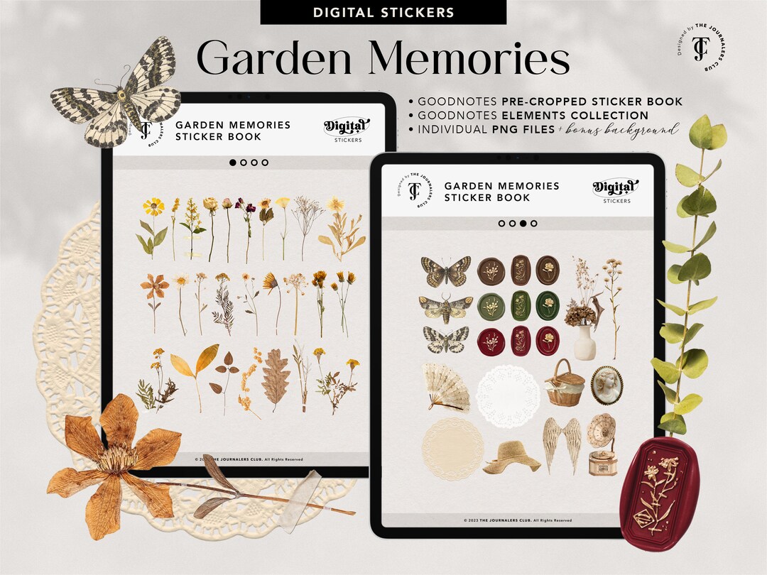 Realistic Dried Flower & Leaf Mood Board Digital Sticker Set - Vintage ...
