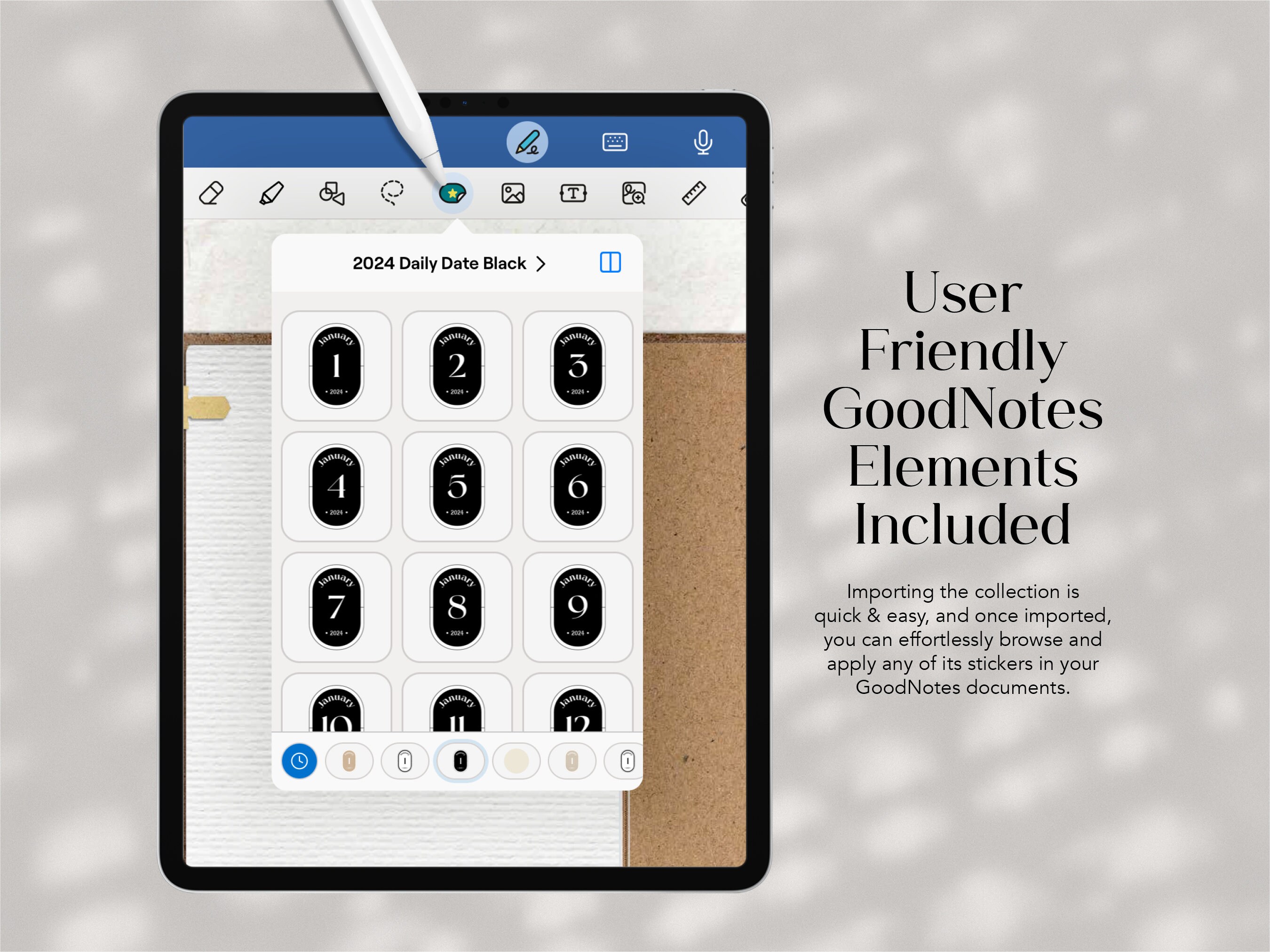 2023 2024 Daily Dated Digital Sticker Black and White Minimal Design ...