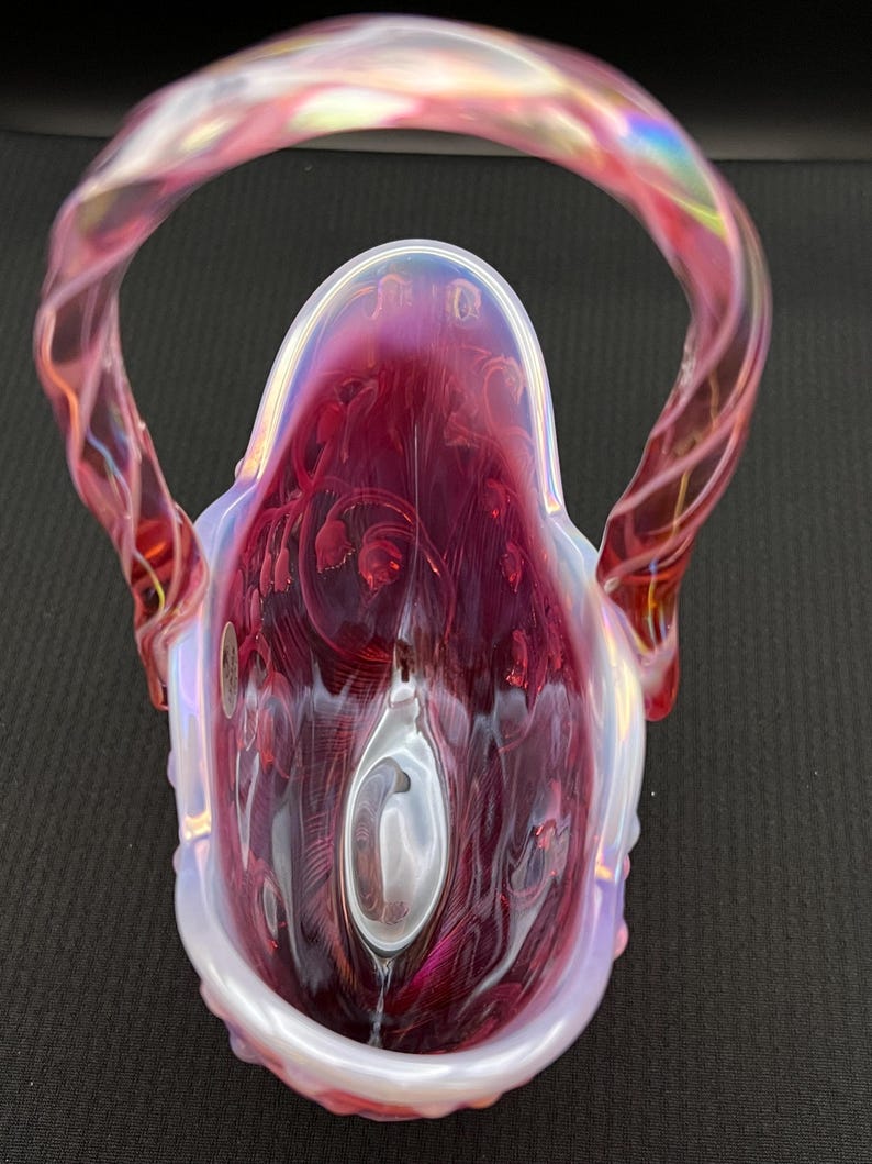 Vintage Fenton Plum Opalescent Lily of the Valley Art Glass Basket ...