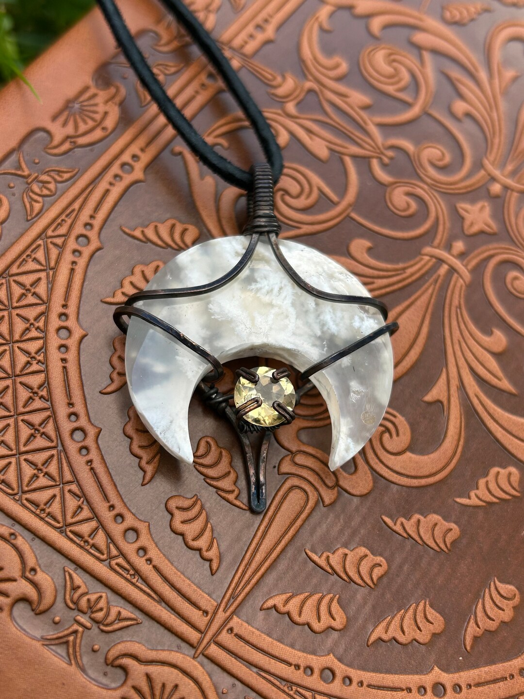 Moon Wire Wrap Pendant Celestial Pendant Boho Necklace Handmade ...