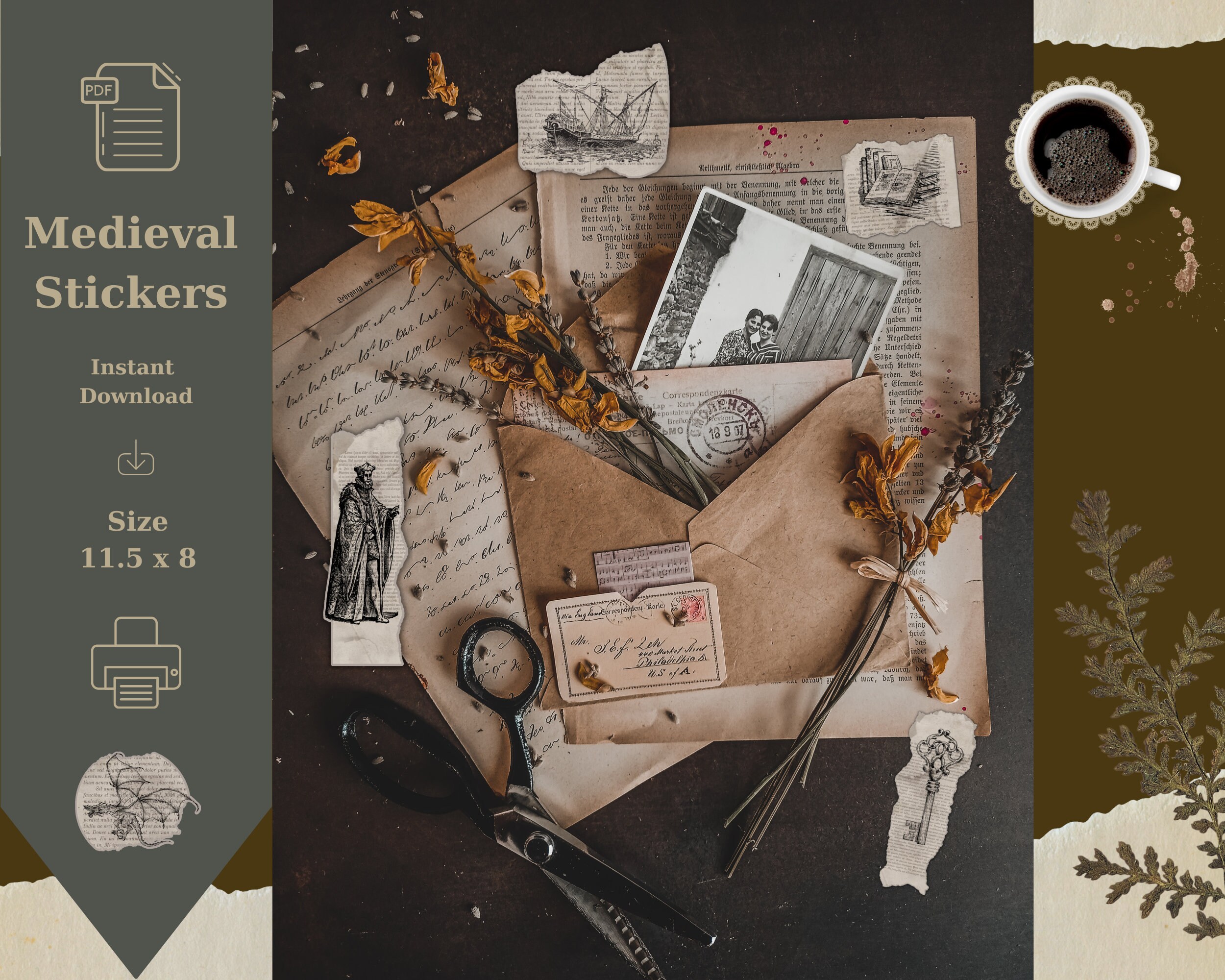 Medieval Sticker Sheet, Aesthetic Sticker Sheet, Dark Academia Stickers ...