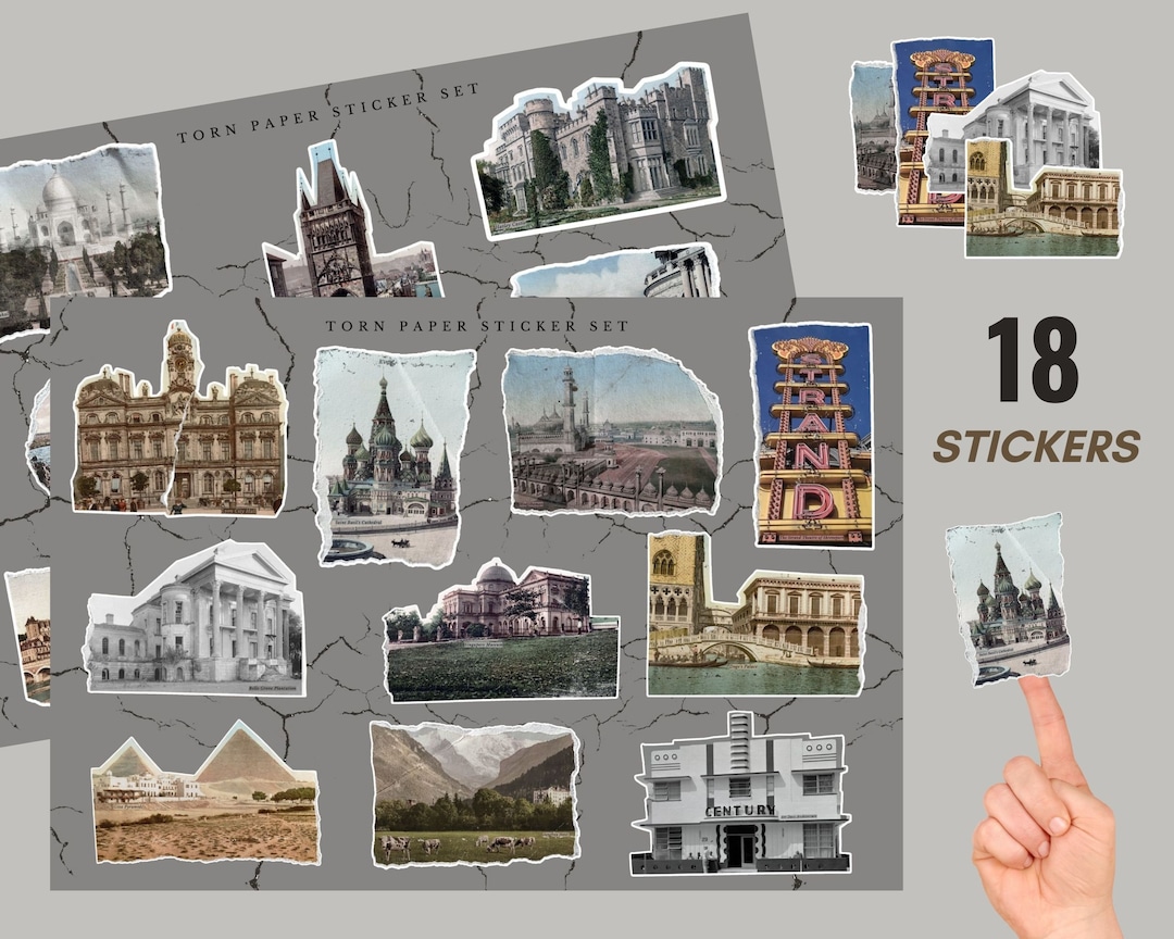Torn Paper Sticker Set, Famous Places Stickers, Printable Sticker Sheet ...