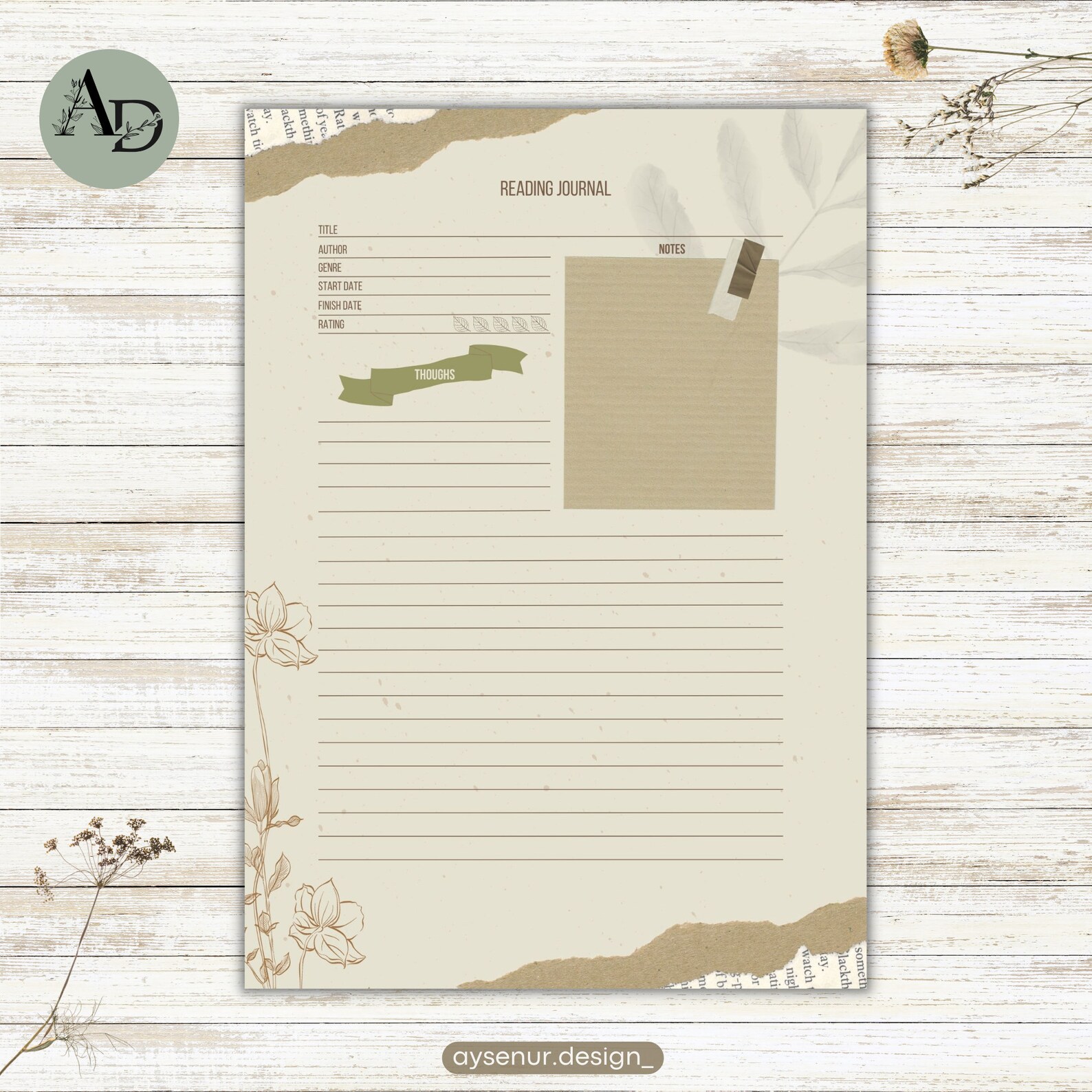 Printable Book Review Template Book Reader Inserts Tbr List Minimal ...