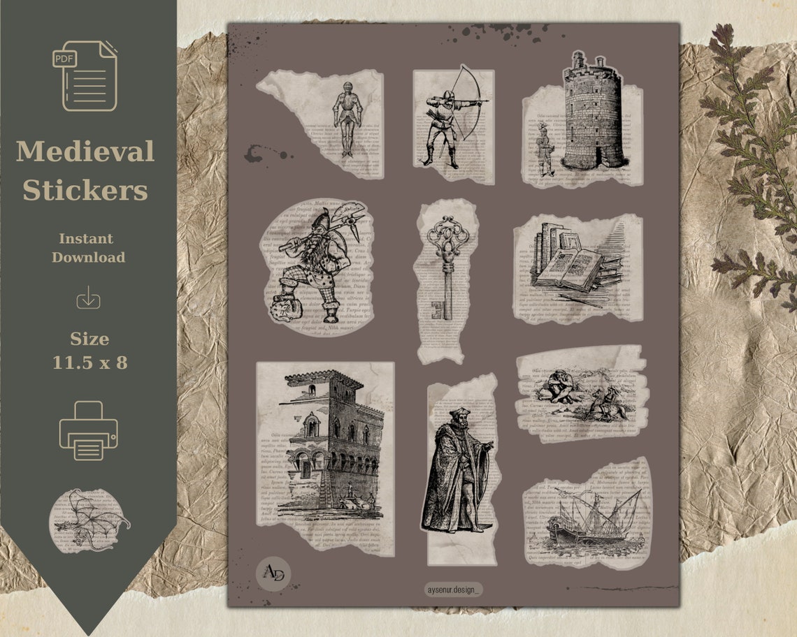 Medieval Sticker Sheet, Aesthetic Sticker Sheet, Dark Academia Stickers ...
