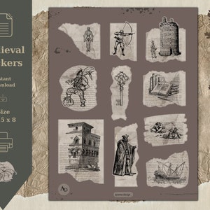 Medieval Sticker Sheet, Aesthetic Sticker Sheet, Dark Academia Stickers ...