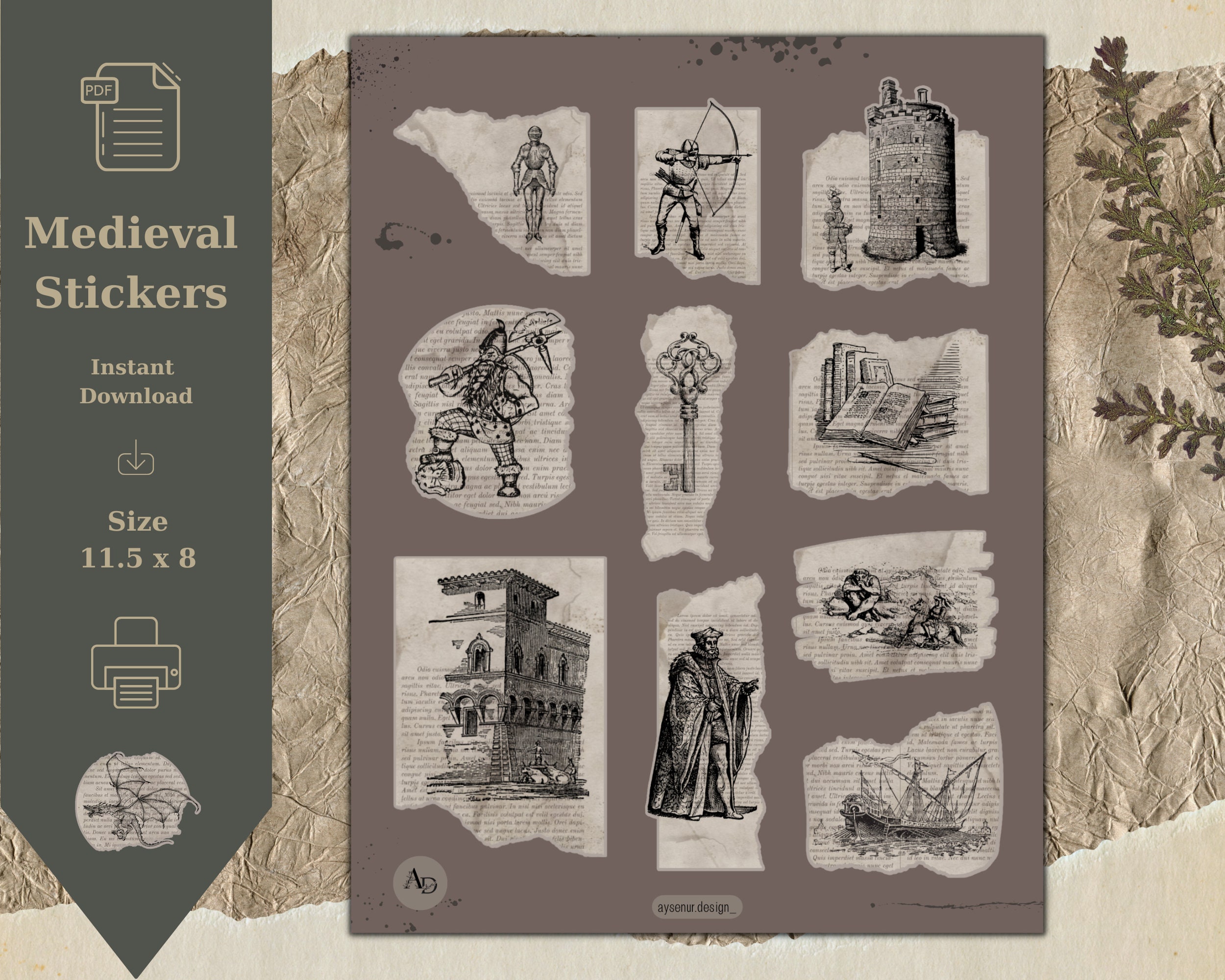 Medieval Sticker Sheet, Aesthetic Sticker Sheet, Dark Academia Stickers ...