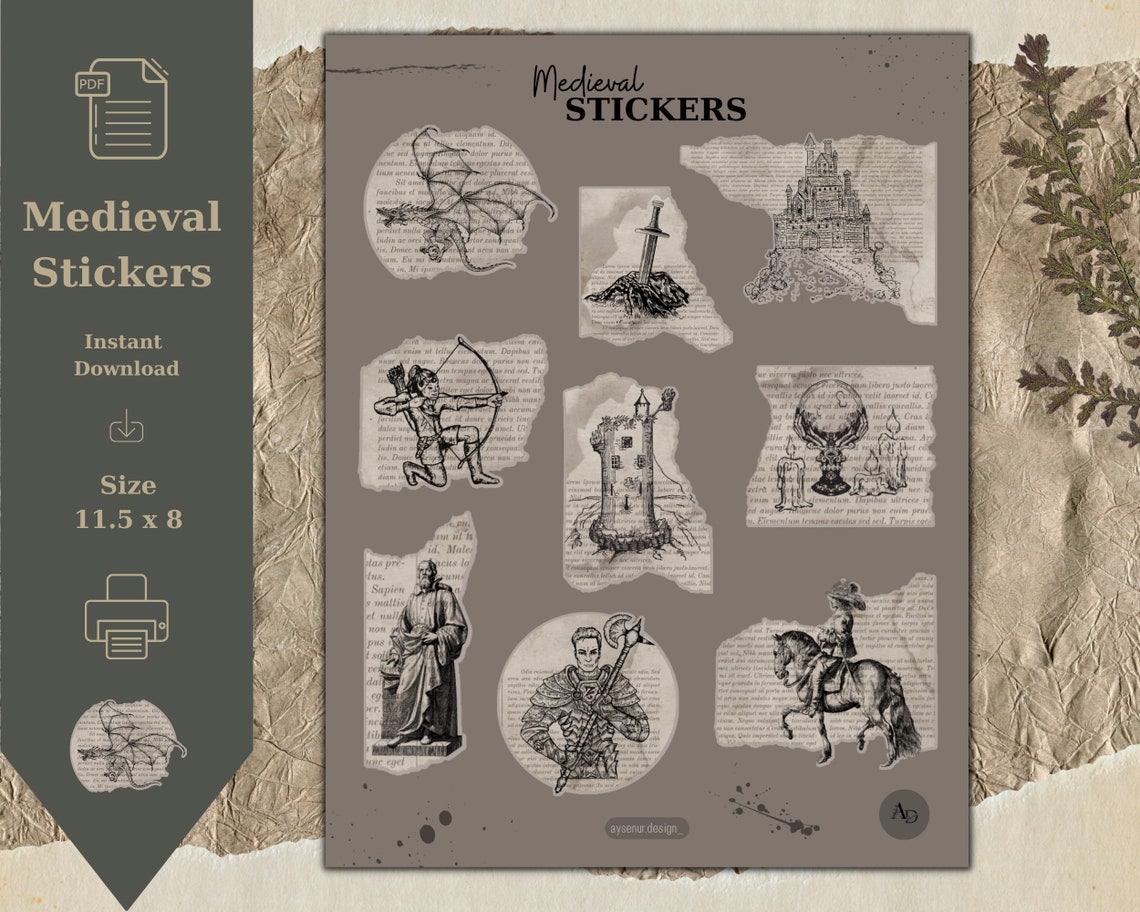 Medieval Sticker Sheet, Aesthetic Sticker Sheet, Dark Academia Stickers ...