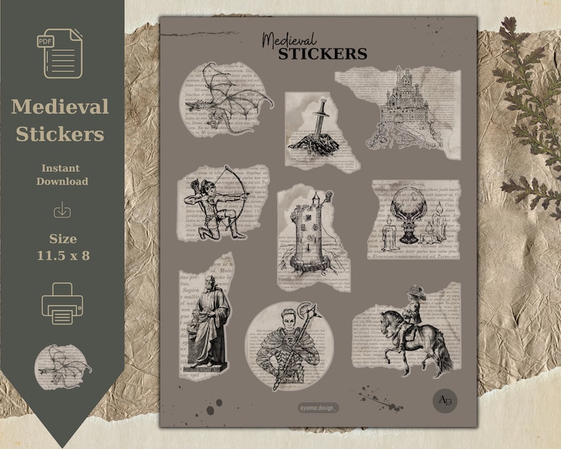 Medieval Sticker Sheet, Aesthetic Sticker Sheet, Dark Academia Stickers ...