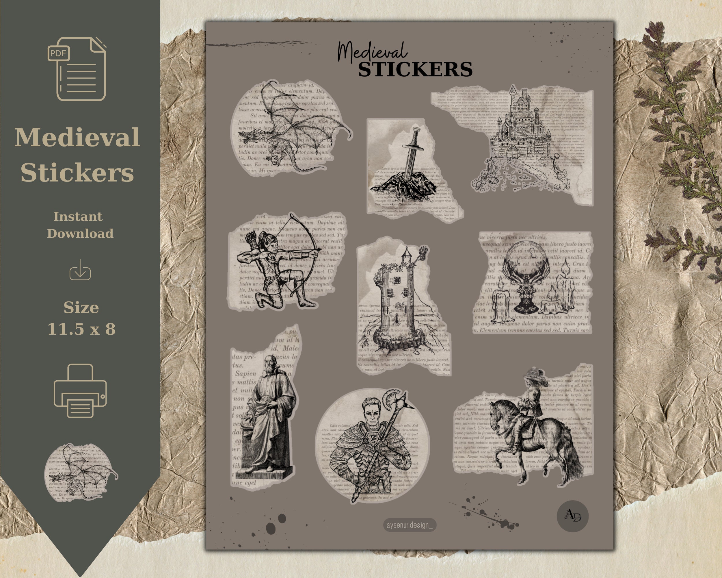 Medieval Sticker Sheet, Aesthetic Sticker Sheet, Dark Academia Stickers ...